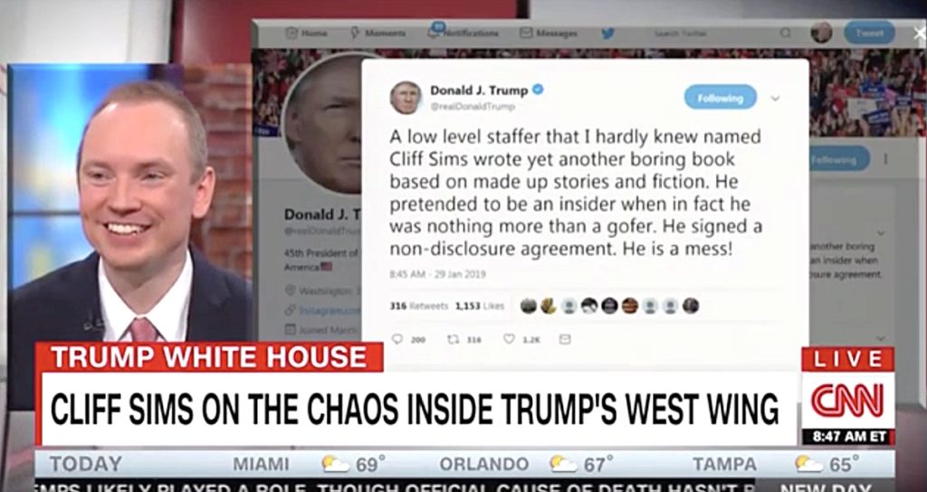 Former WH Aide Cliff Sims Laughs As CNN Host Reads Him Trump Tweet ...